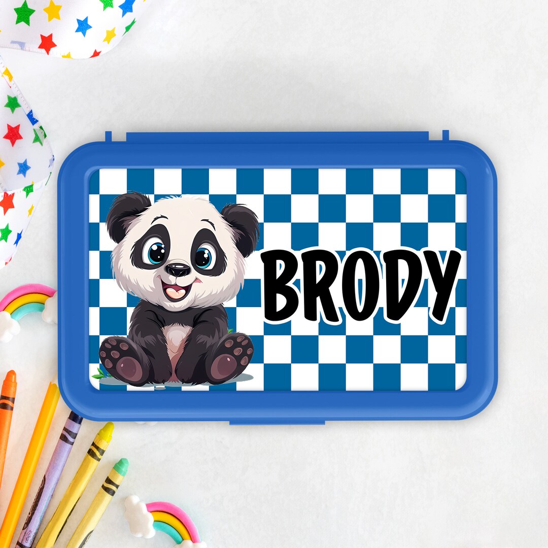 Panda Theme Pencil Box Personalized With a Name Custom Pencil Box With Name Blue Pencil Box Back ...