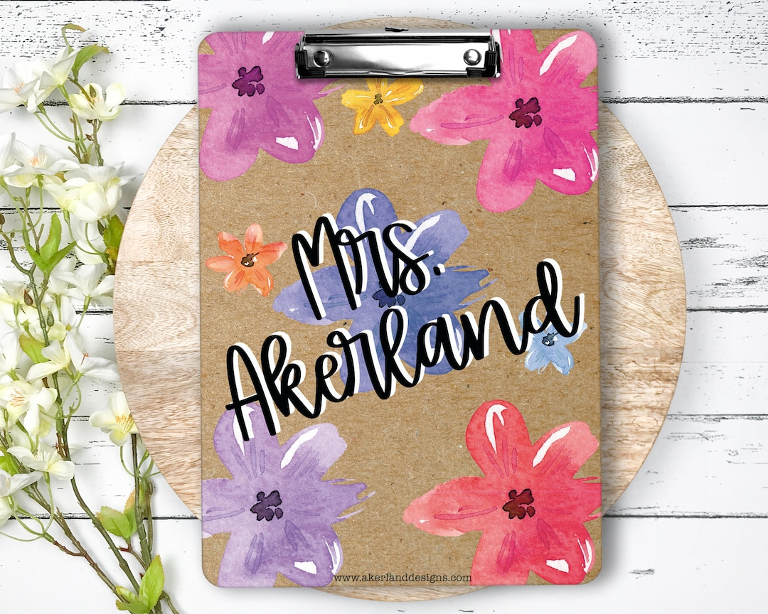 Classic Hand Draw Flower Clipboard With Personalization on Both Sides ...