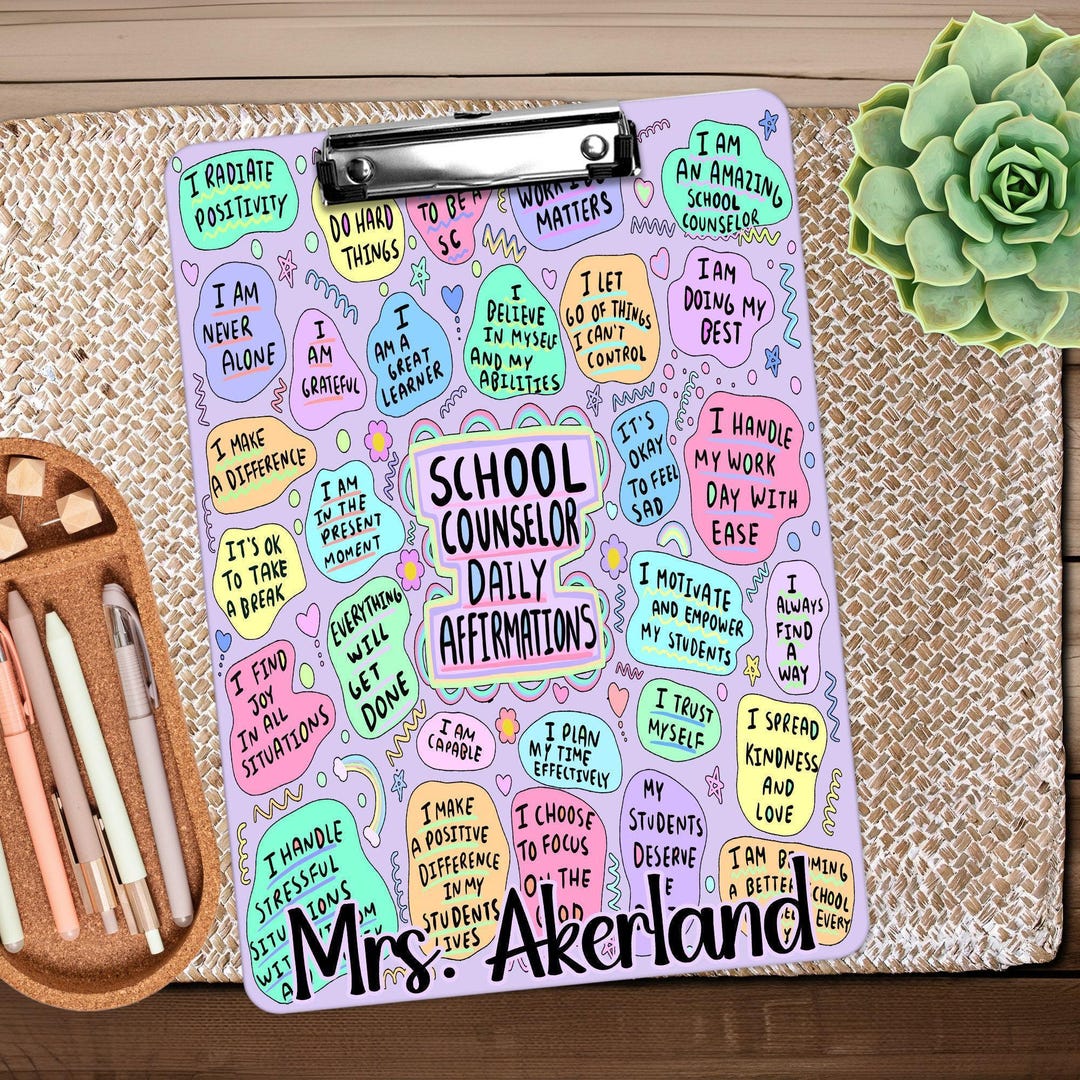 School Counselor Daily Affirmation Clipboard With Personalization Front and Back - Double Sided ...