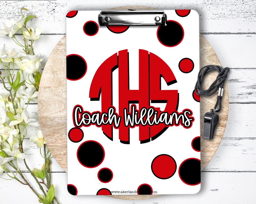 Red and Black Sports Coach Clipboard With Personalization Front and ...