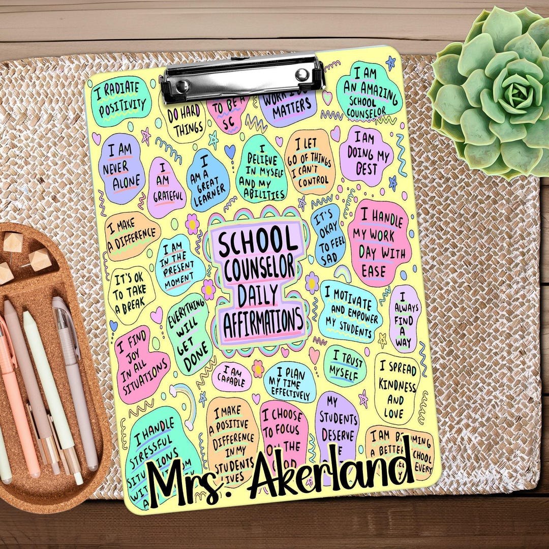 School Counselor Daily Affirmation Clipboard With Personalization Front ...