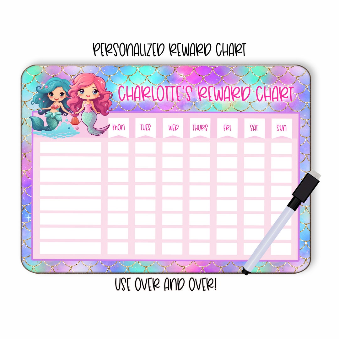 Mermaid Reusable Reward Chart Personalized Dry Erase Chore Chart Dry ...