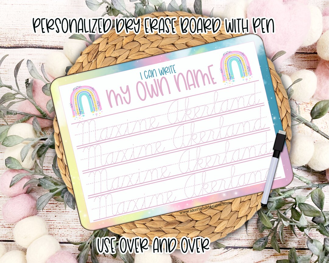 Personalized Reusable CURSIVE Name Practice Trace Dry Erase Board With ...