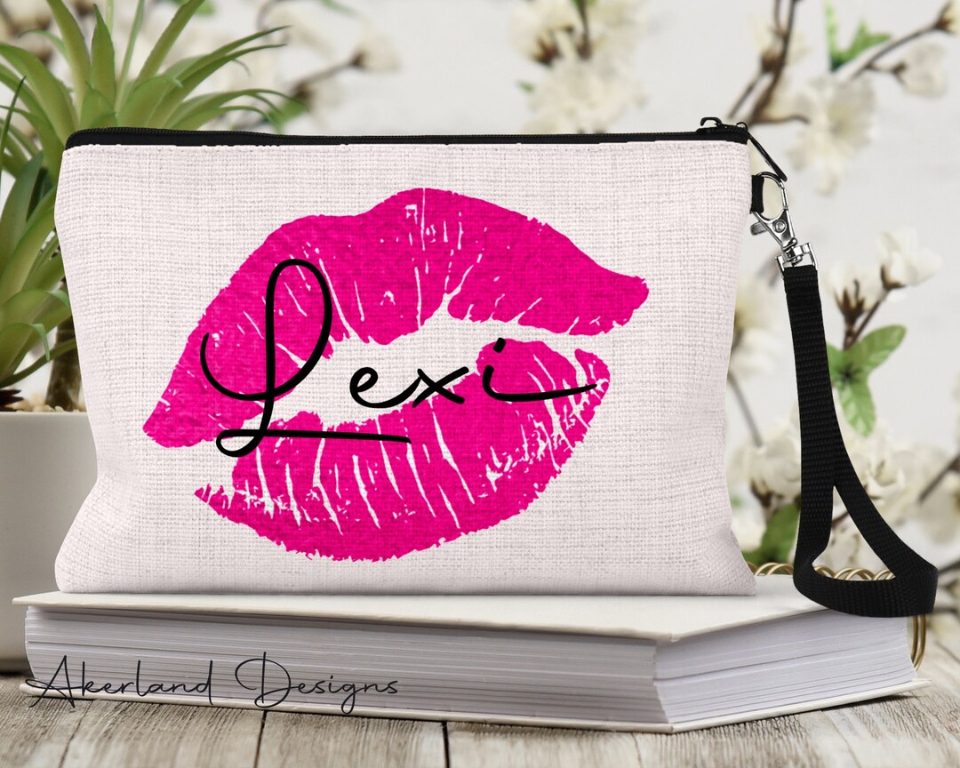 Hot Pink Lip Stick Kiss Zipper Pouch Personalized With a Name Size: 9. ...