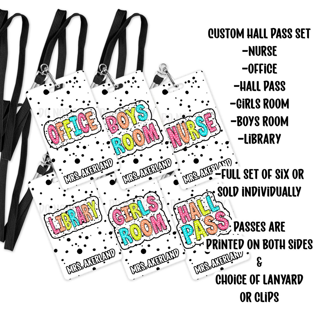 Classroom Hall Passes 6pk Bundle, Hall Pass, Library Pass, Office Pass ...