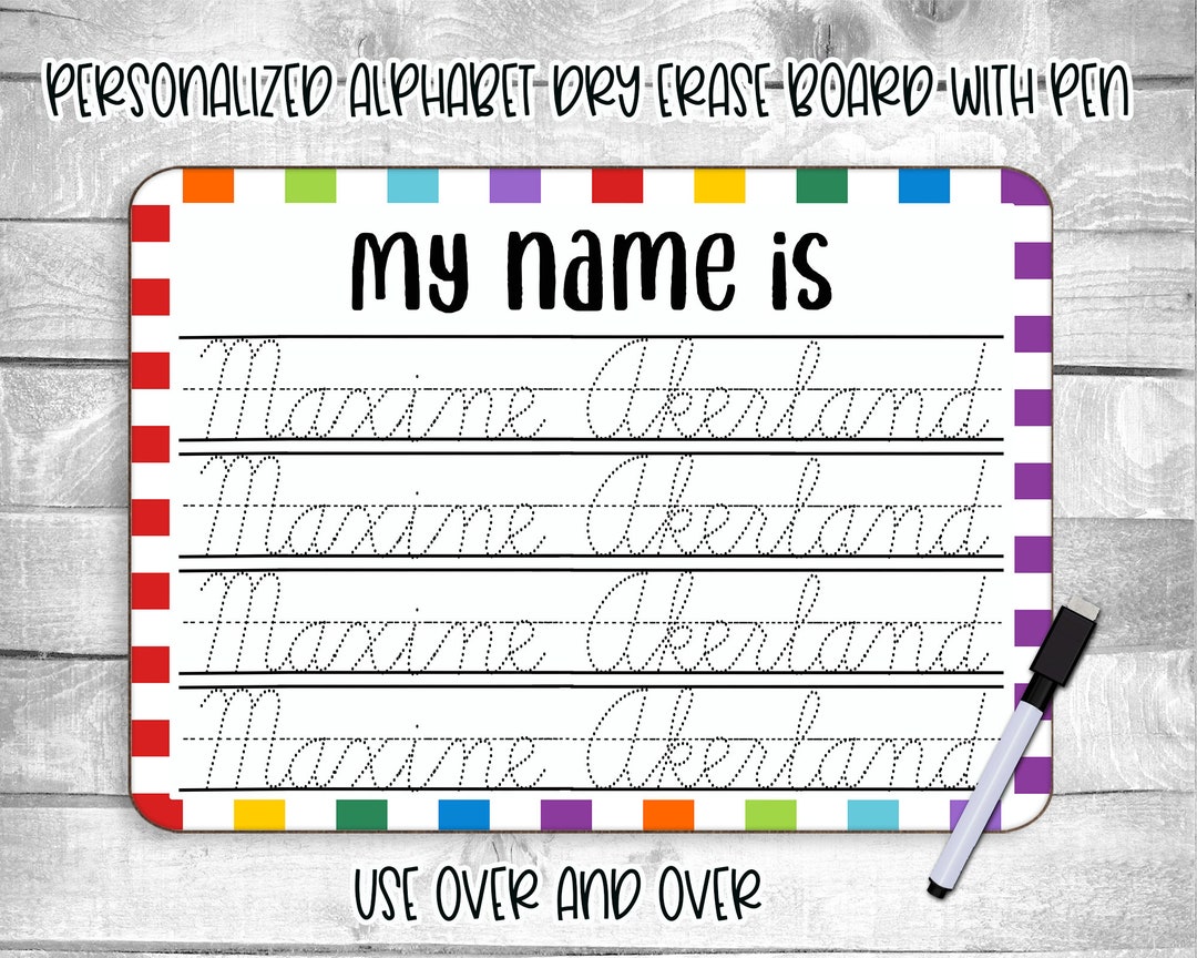 Personalized Reusable CURSIVE Name Practice Trace Dry Erase Board With ...