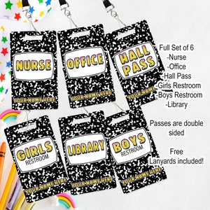 Classroom Hall Passes 6pk Bundle, Hall Pass, Library Pass, Office Pass ...