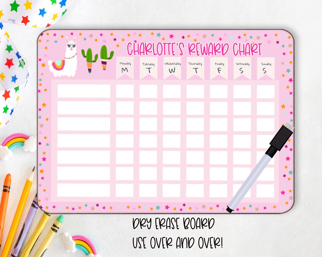 Llama Reusable Reward Chart Personalized Dry Erase Chore Chart Dry ...
