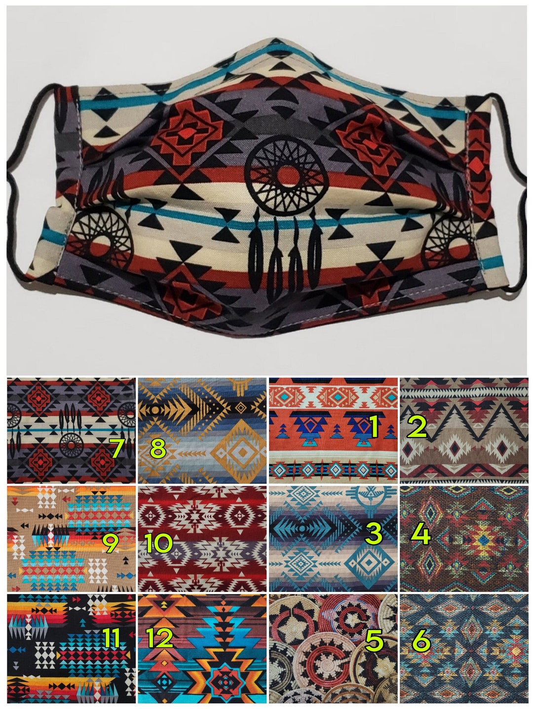 Southwest Native Face Mask Pleated Filter Pocket Removable Nose Wire ...