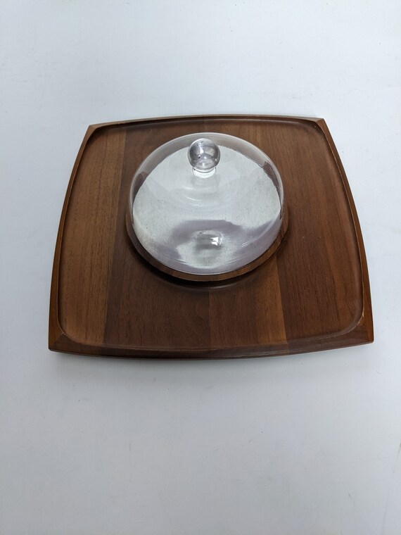 MCM Teak Cheese Tray With Glass Dome | Etsy