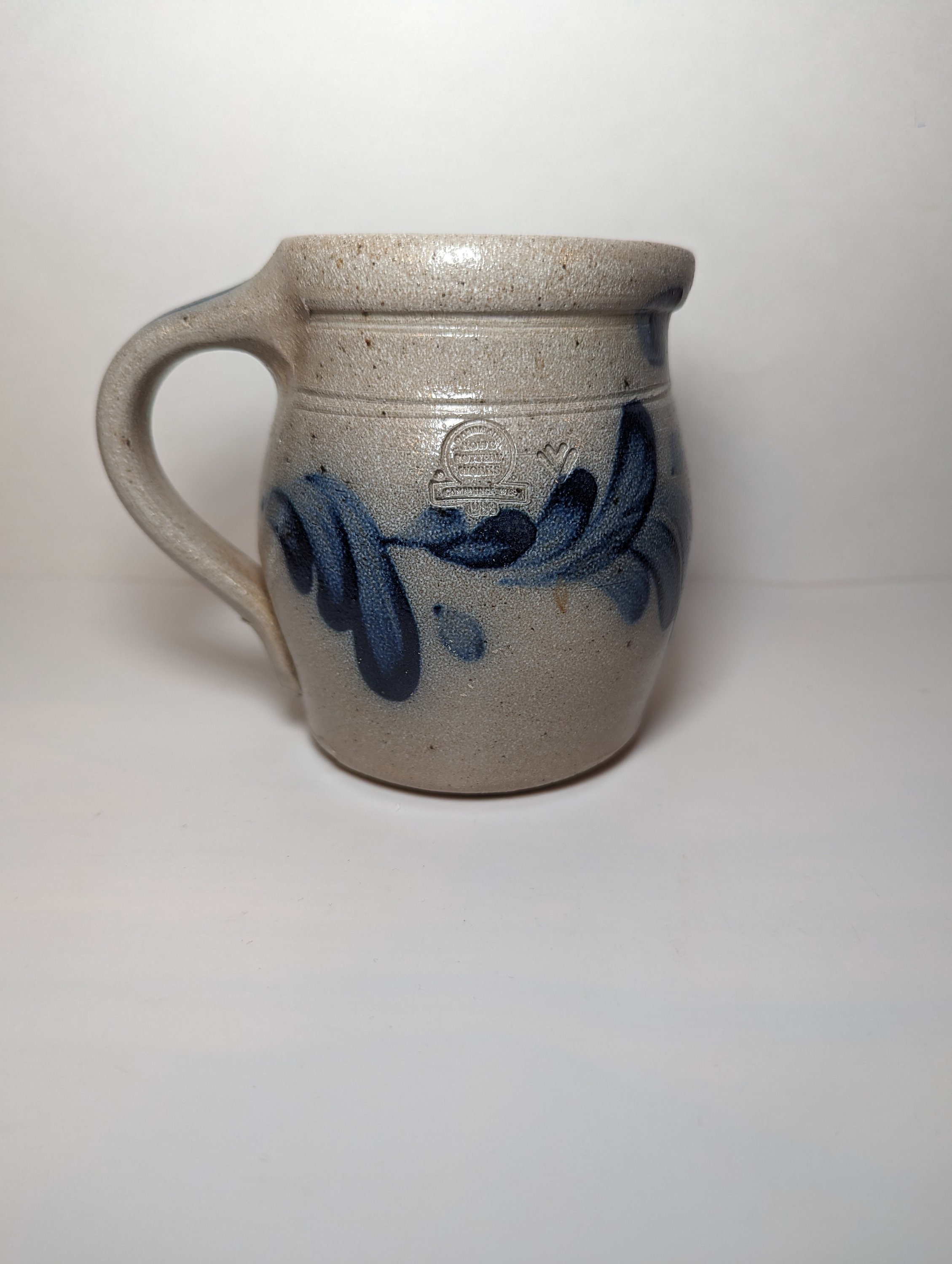 Rowe Pottery Stoneware Creamer With Blue Flourish - Etsy