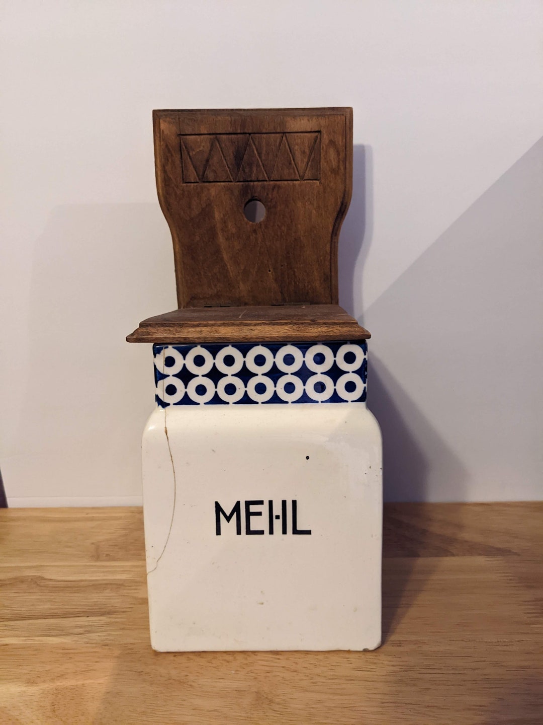 Antique Blue & White Ceramic Mehl (flour) Hanging Canister - Etsy