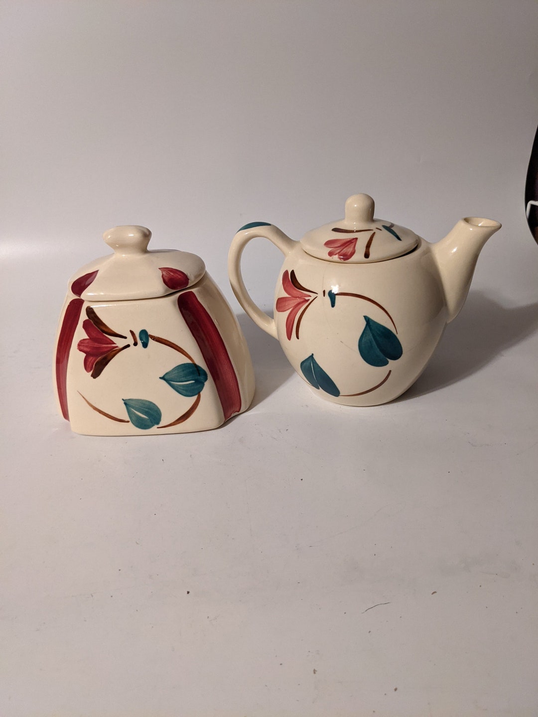 Purinton Lidded Canister and Tea Pot ivy Red Blossom - Etsy