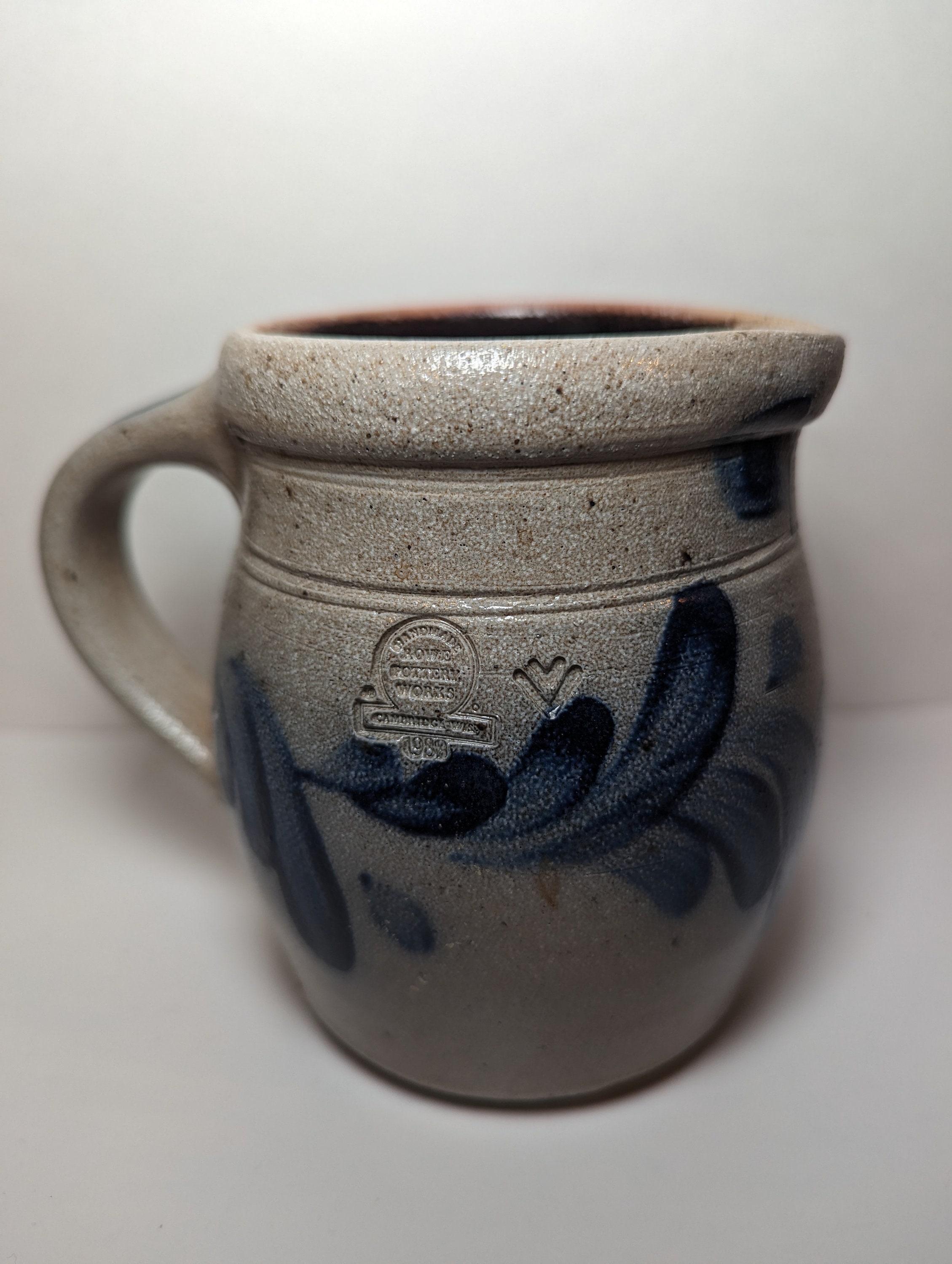 Rowe Pottery Stoneware Creamer With Blue Flourish - Etsy