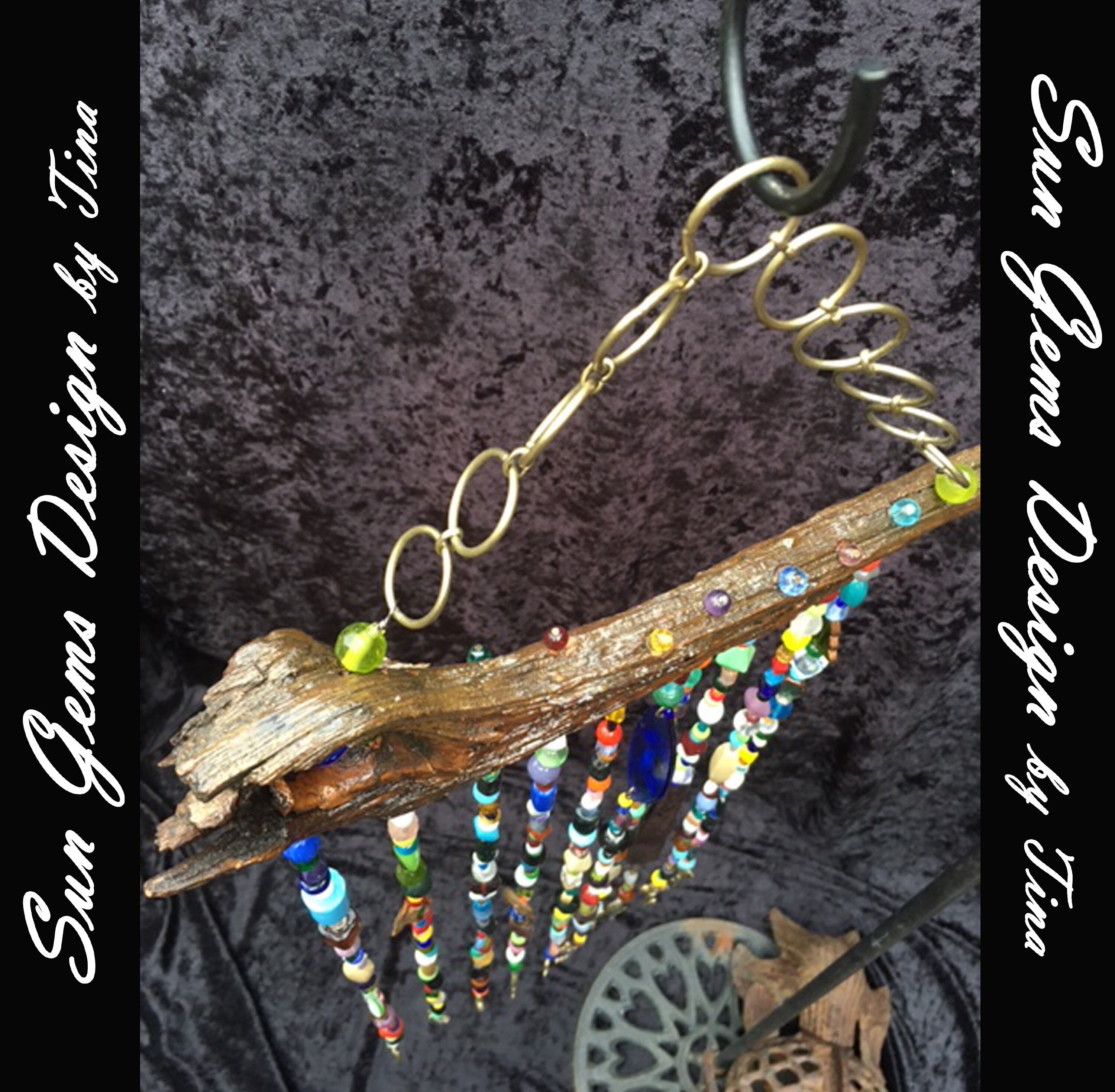 Knot Hole Wood Beaded Wind Chime Sun Catcher Bead Curtain Boho Mobile ...