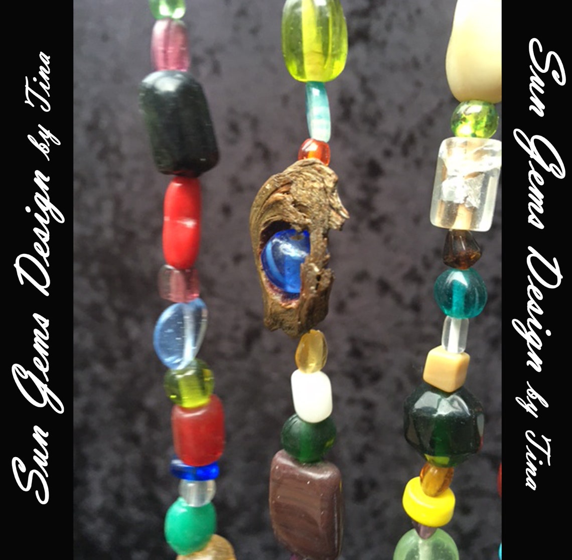 Knot Hole Wood Beaded Wind Chime Sun Catcher Bead Curtain Boho Mobile ...