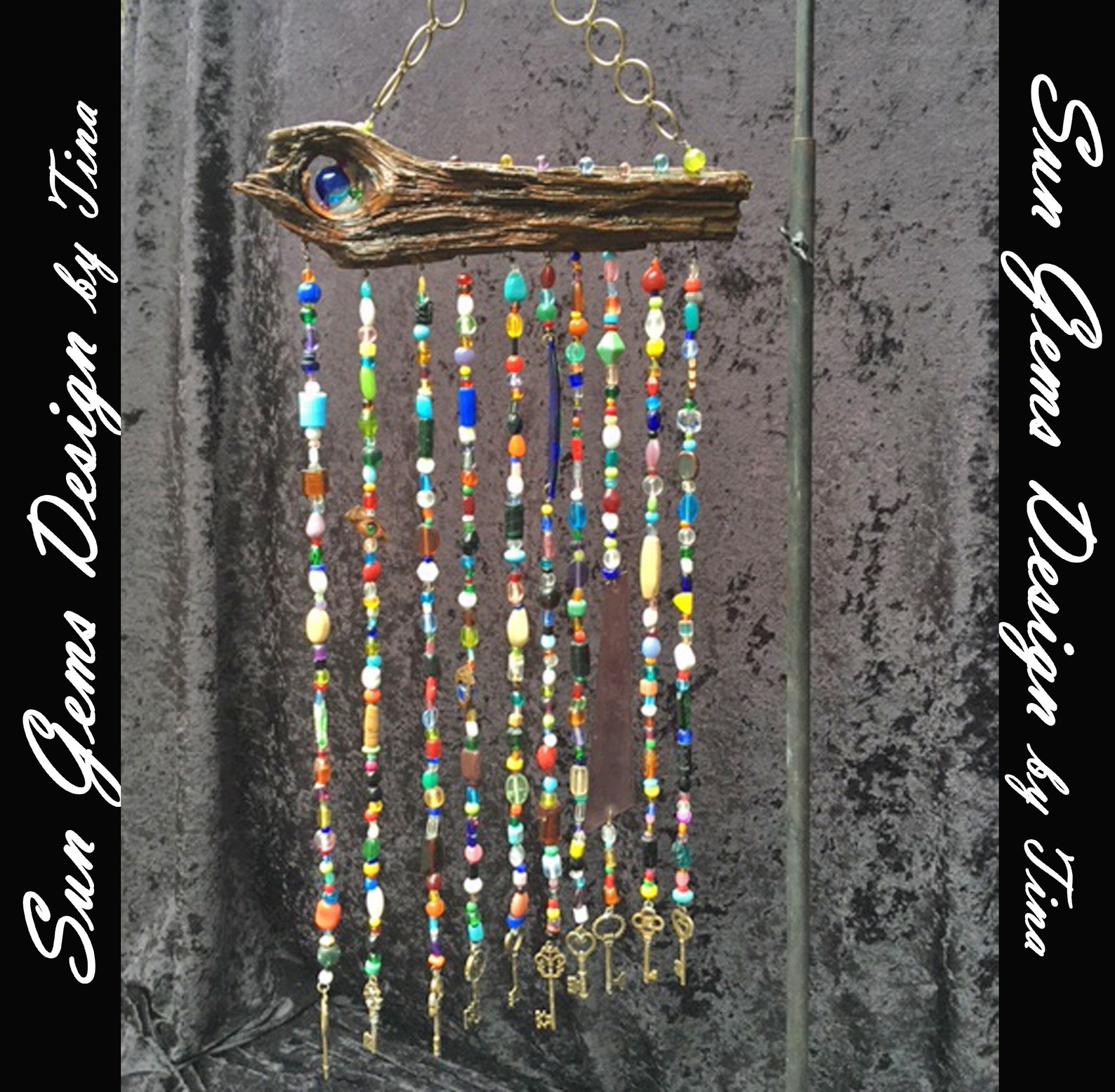 Knot Hole Wood Beaded Wind Chime Sun Catcher Bead Curtain Boho Mobile ...