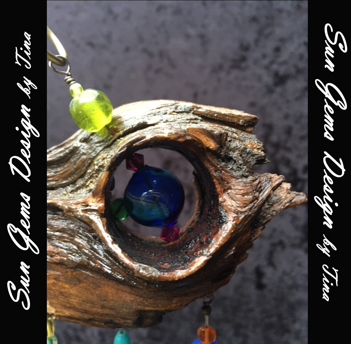Knot Hole Wood Beaded Wind Chime Sun Catcher Bead Curtain Boho Mobile ...