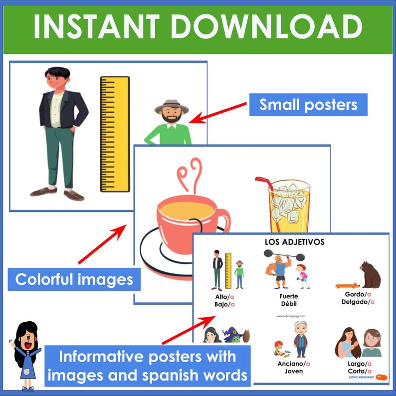 Spanish Adjectives Small Posters - Etsy