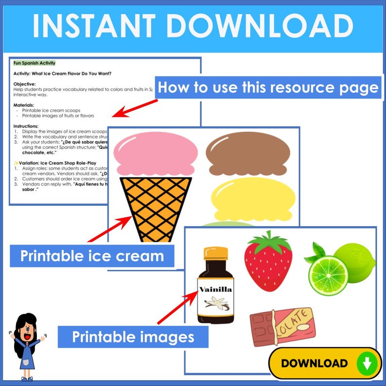 Fun Spanish Activity: ¿de Qué Sabor Quiere El Helado? - Etsy