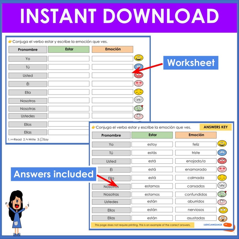 Verb "estar" + Emotions Worksheet - Fill in the Blanks - Etsy