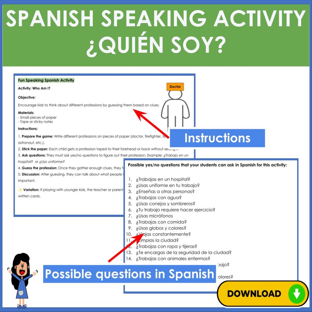 Speaking Spanish Activity - ¿quien Soy? - Etsy