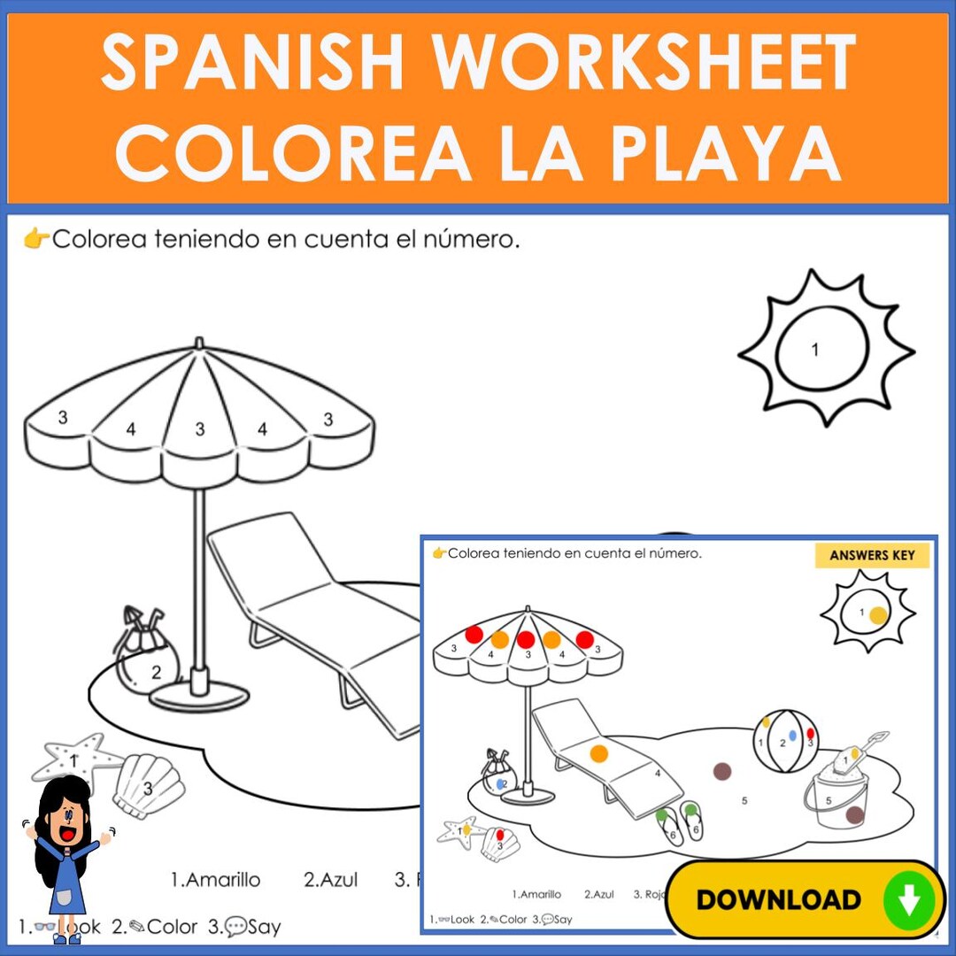 Spanish Colors Worksheet – Look at the Number and Color - Etsy