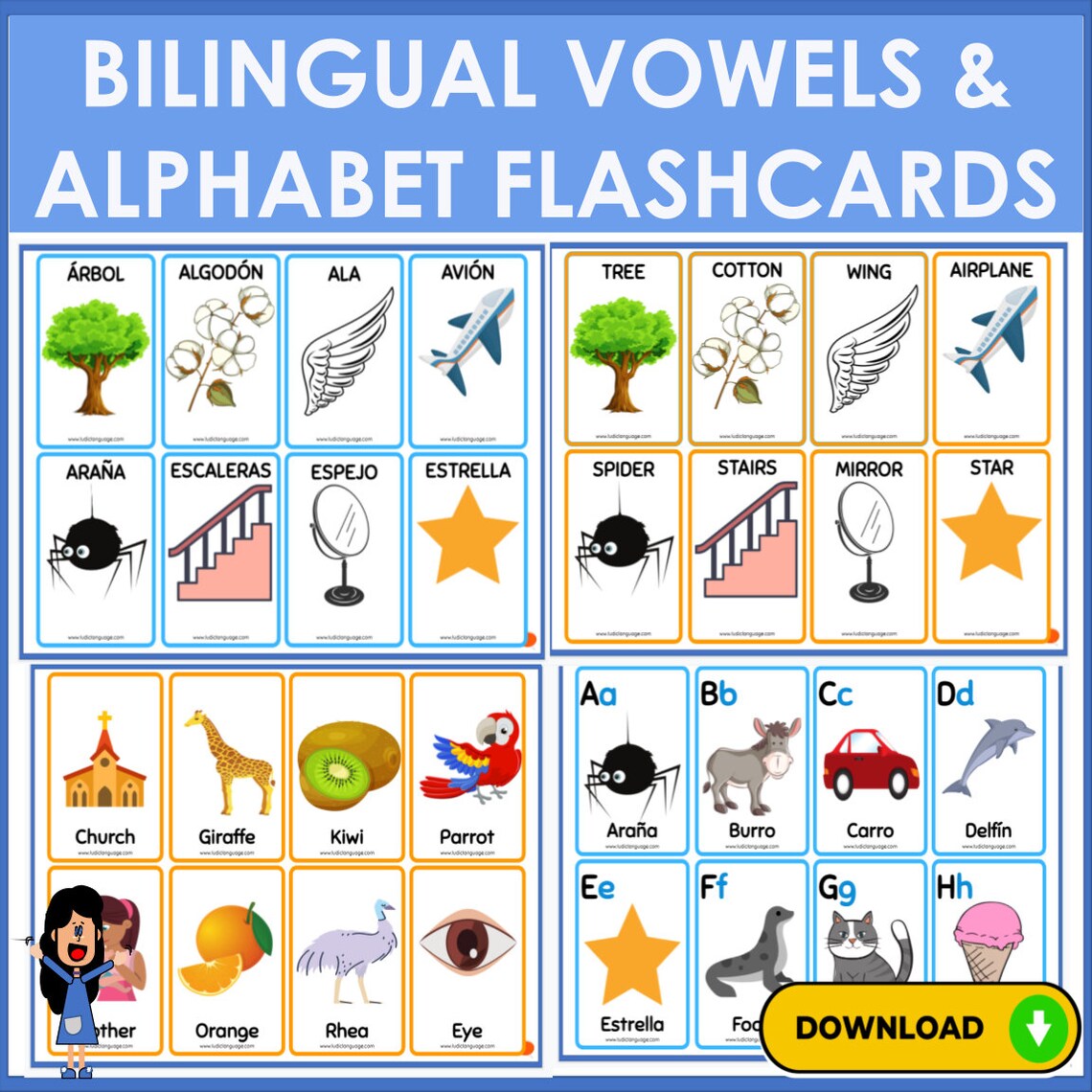 Bilingual Vowels and Alphabet Flashcards - Etsy