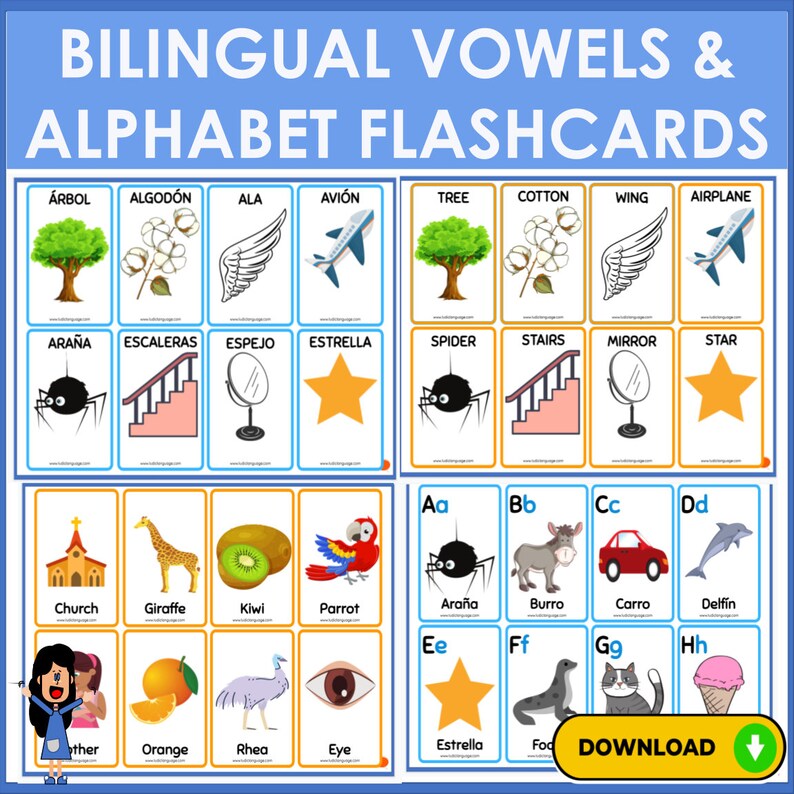 Bilingual Vowels and Alphabet Flashcards - Etsy