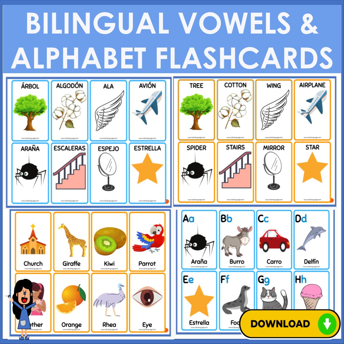 Bilingual Vowels and Alphabet Flashcards - Etsy