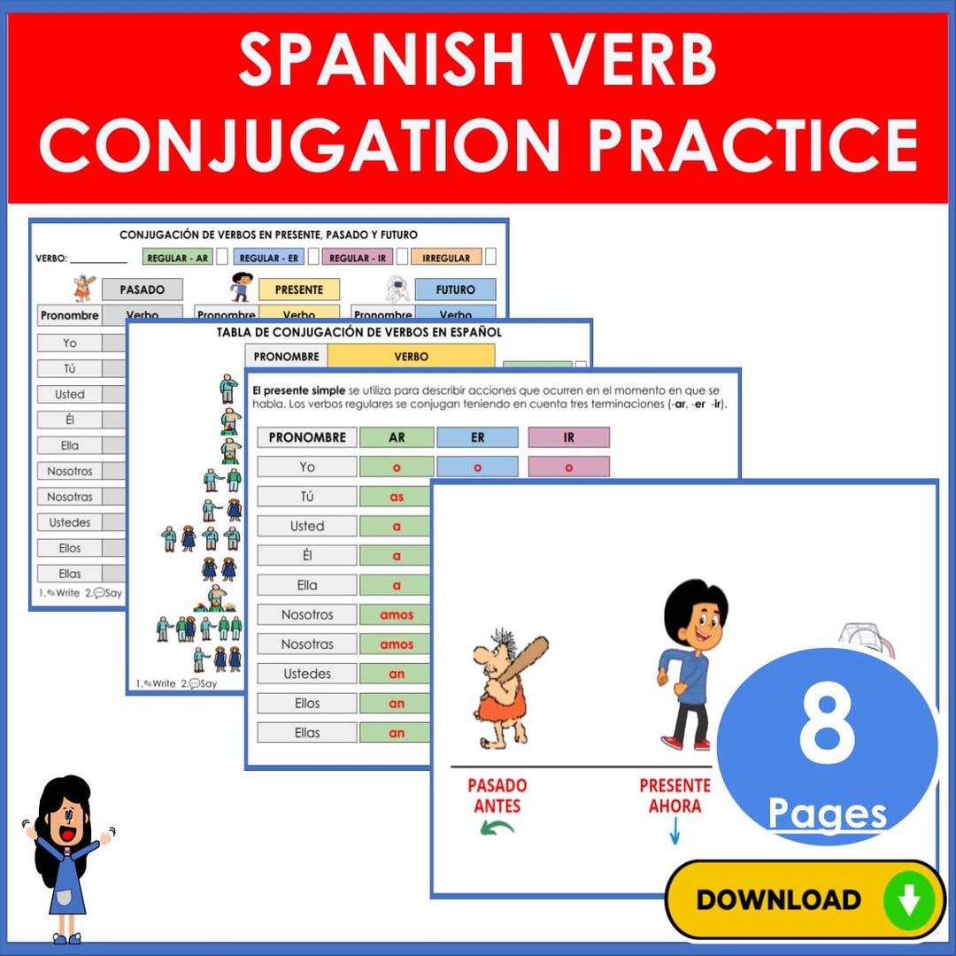 Spanish Verb Conjugation Practice Charts | Spanish Verbs | Spanish Verb ...