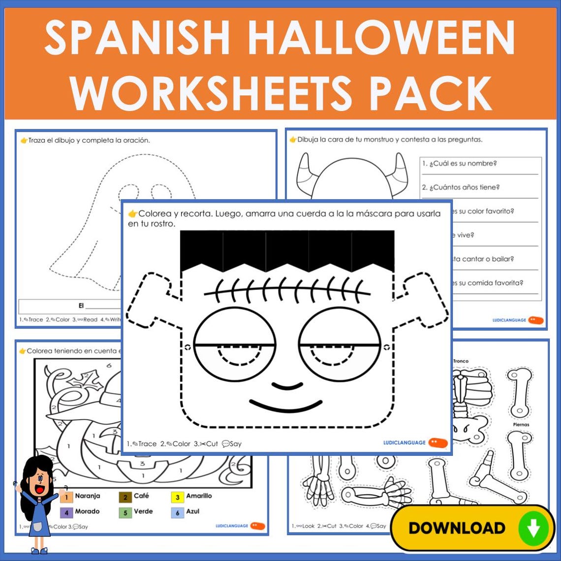 Spanish Halloween Worksheet Pack | Spanish Halloween Bundle | Spanish ...