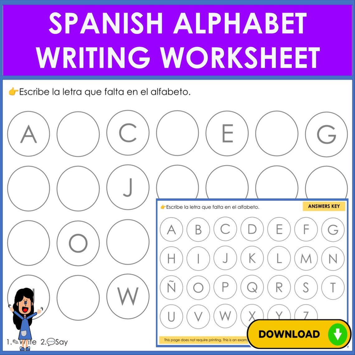 Spanish Alphabet Writing Worksheet - Etsy