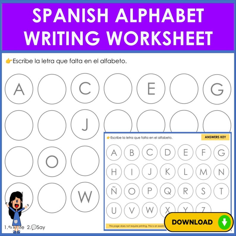 Spanish Alphabet Writing Worksheet - Etsy