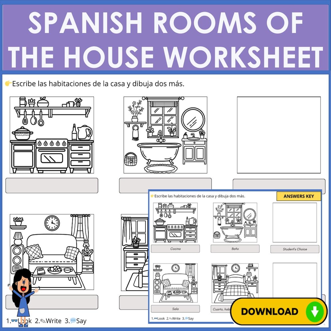 Spanish Rooms of House Worksheet - Etsy