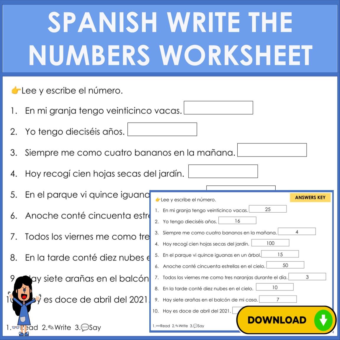 Spanish Write the Numbers Worksheet - Etsy