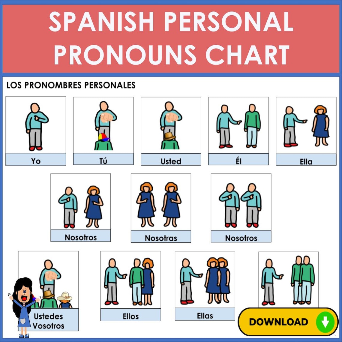 Spanish Personal Pronouns Chart - Etsy