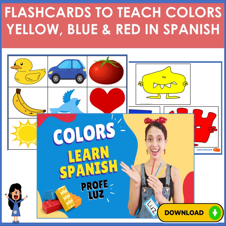 Flashcards to Teach Colors Yellow, Blue & Red in Spanish - Etsy Australia