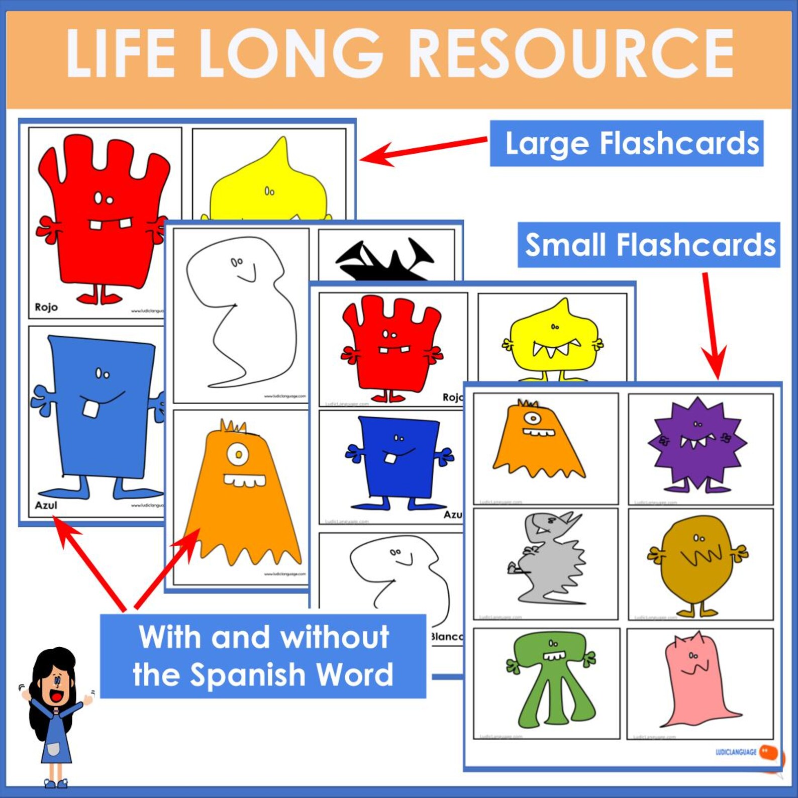 Spanish Color Monster Flashcards | Spanish Colors | Colors in Spanish ...