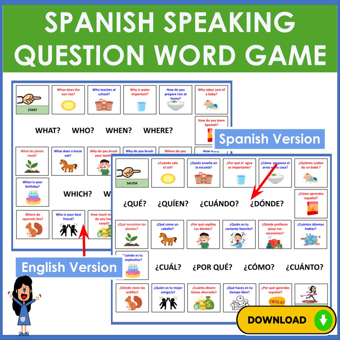 Spanish Speaking Questions Words Game - Etsy