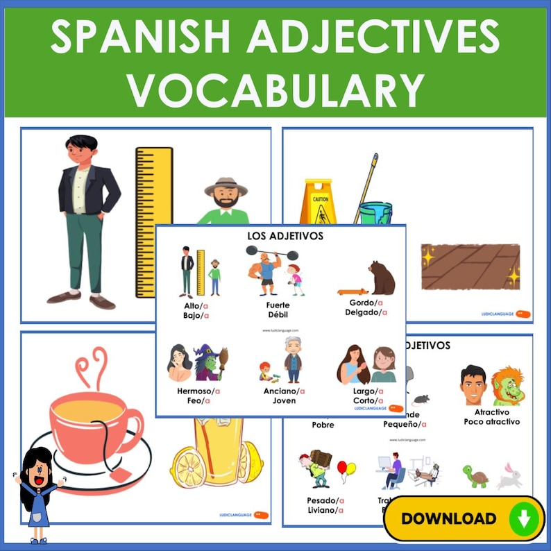 Spanish Adjectives Vocabulary Small Posters - Etsy