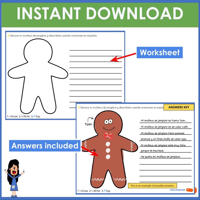Spanish Gingerbread Man Worksheet - Etsy