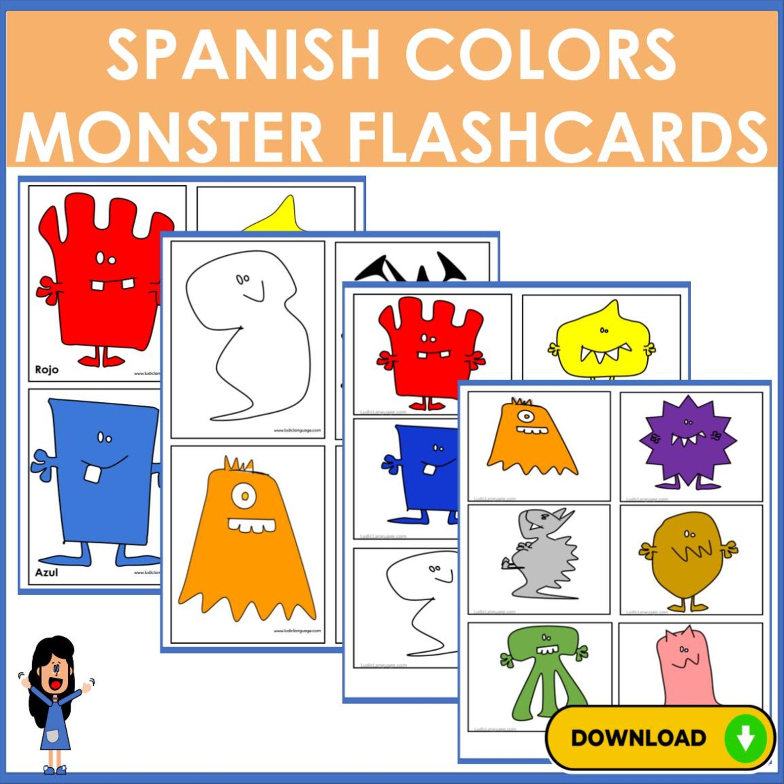 Spanish Color Monster Flashcards | Spanish Colors | Colors in Spanish ...