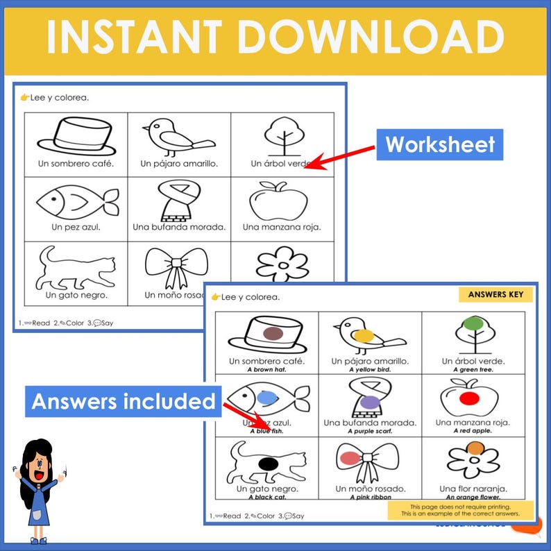 Spanish Colors Worksheet – Read and Color - Etsy