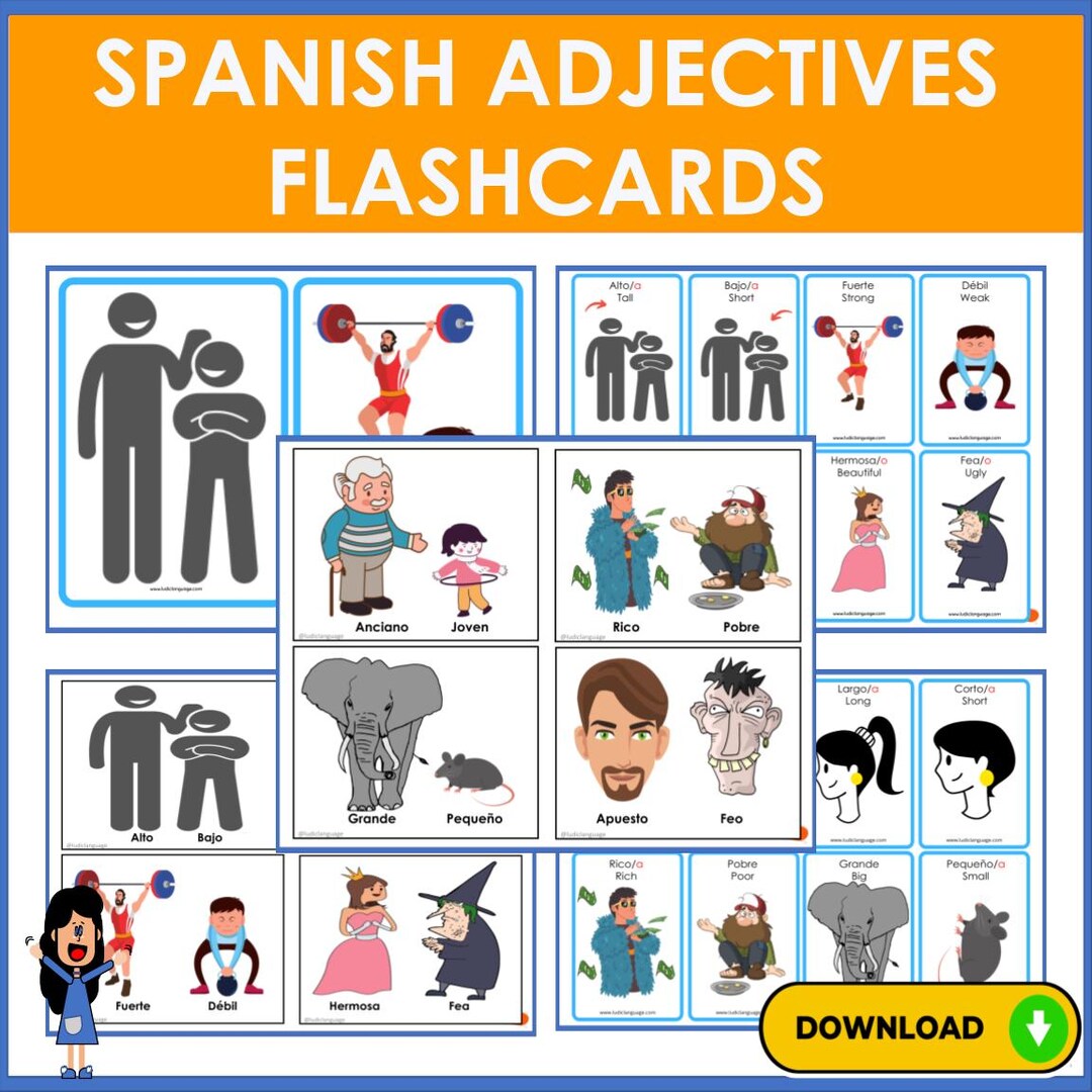 Spanish Adjectives Flashcards - Large, Small & Individual - Etsy