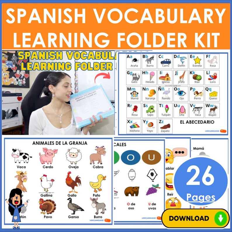 Spanish Vocabulary Learning Folder KIT | Spanish Vocabulary | Spanish ...