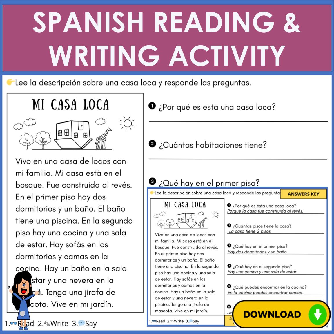 Spanish Reading and Writing Activity - Etsy