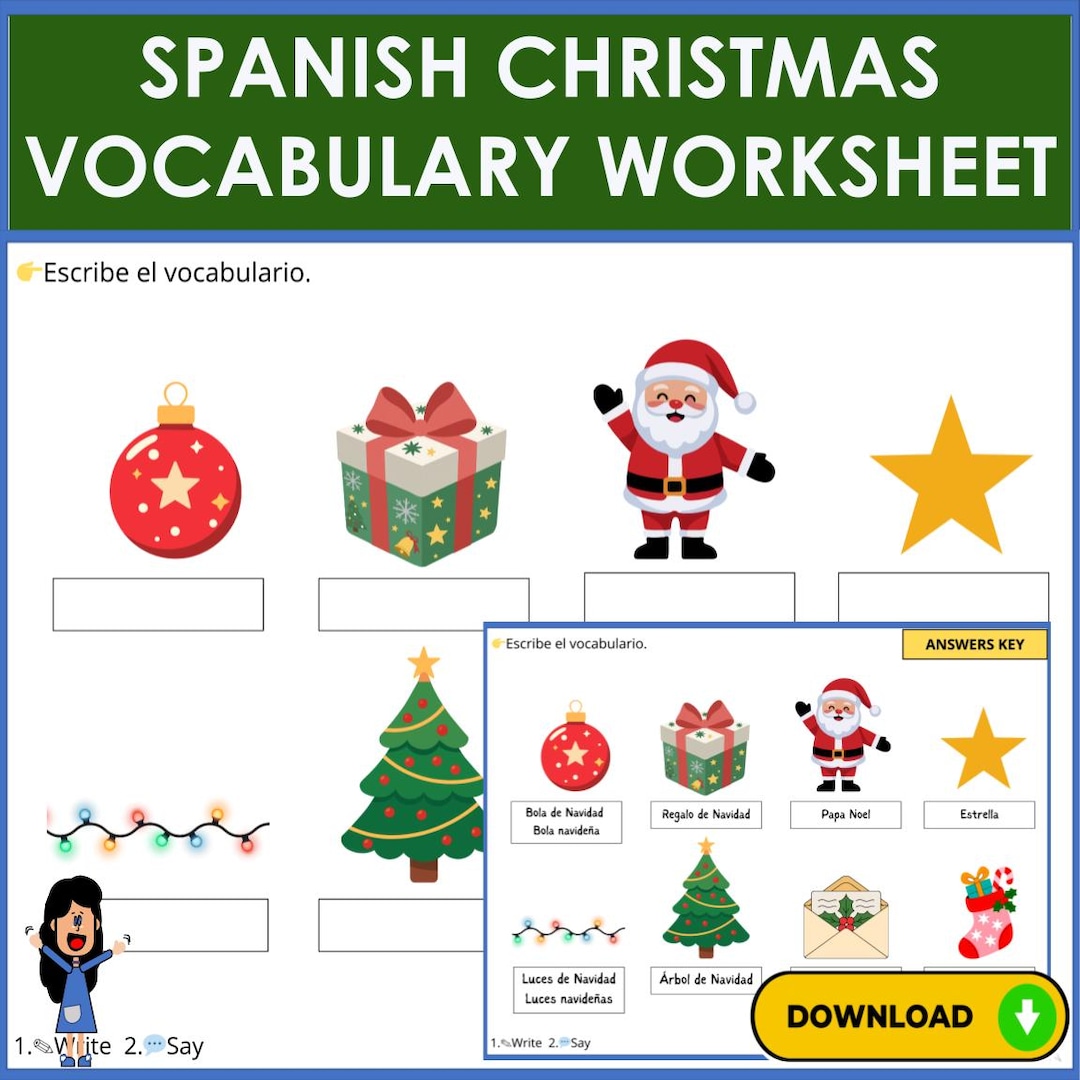 Spanish Christmas Vocabulary Worksheet - Etsy