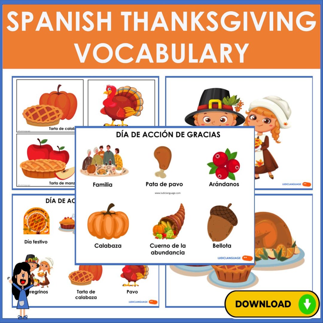 Spanish Thanksgiving Vocabulary Posters, Small and Large Flashcards - Etsy