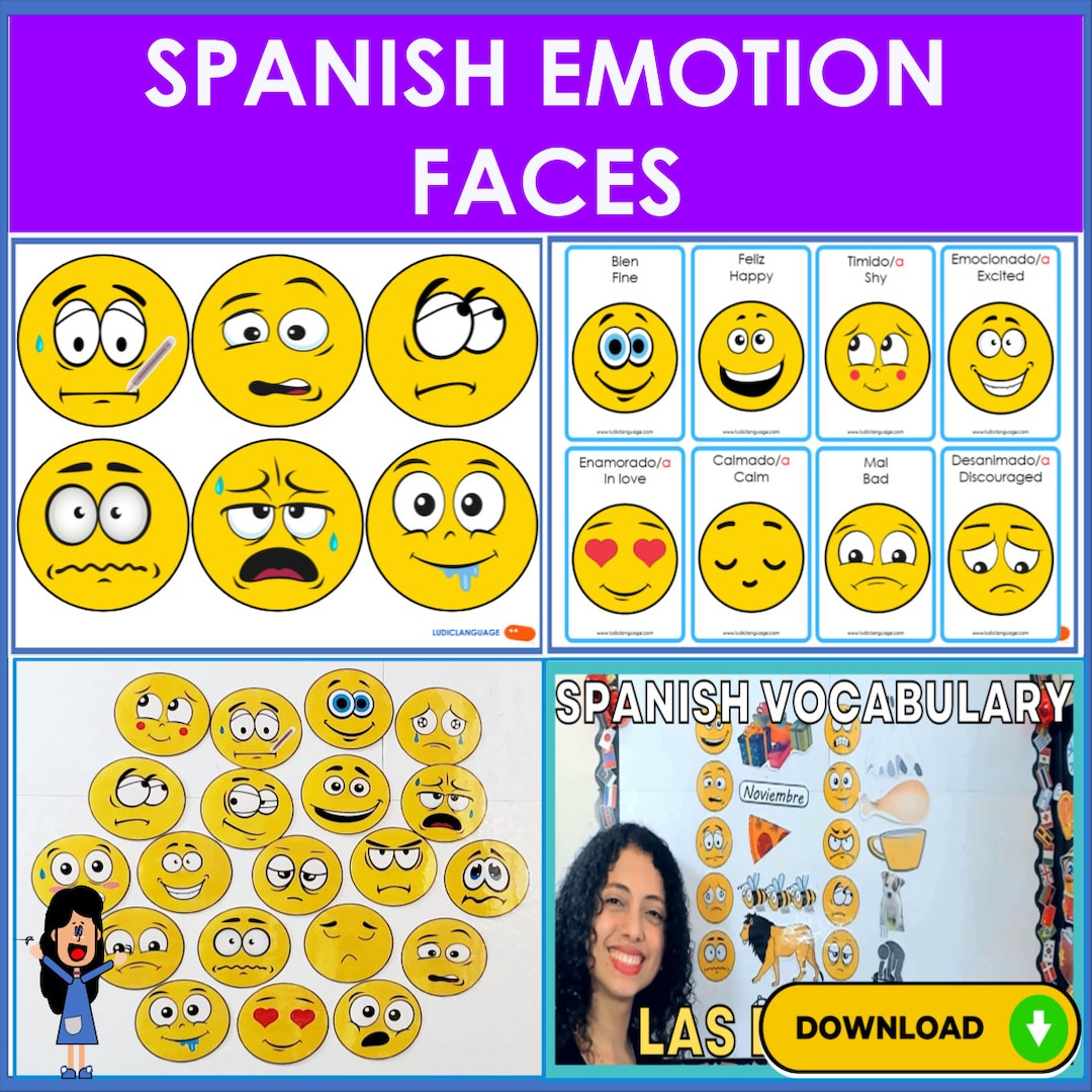 Spanish Emotion Faces Flashcards - Etsy